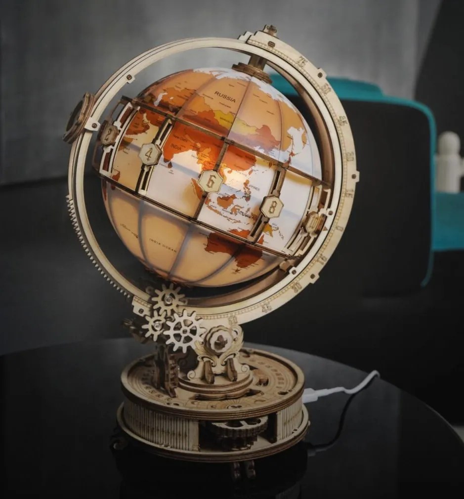 Hračka Robotime 3D dřevěné mechanické puzzle Svítící glóbus [6950313]