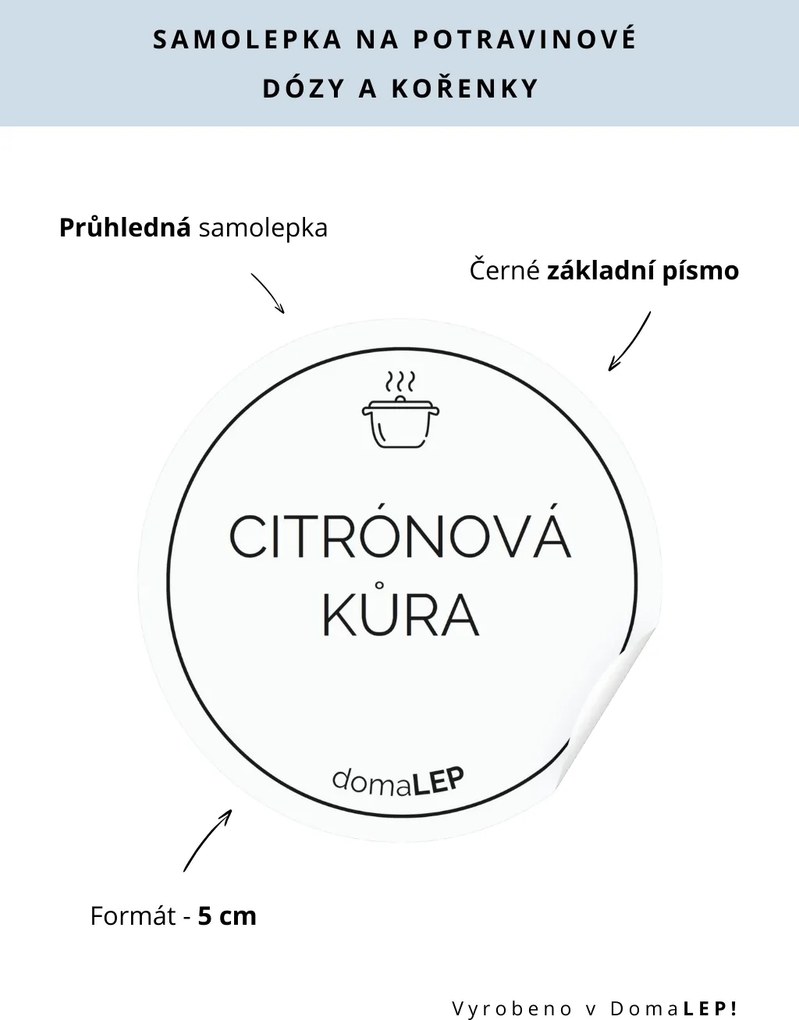 Samolepka na kořenky CITRÓNOVÁ KŮRA průhledná 5 cm základní písmo