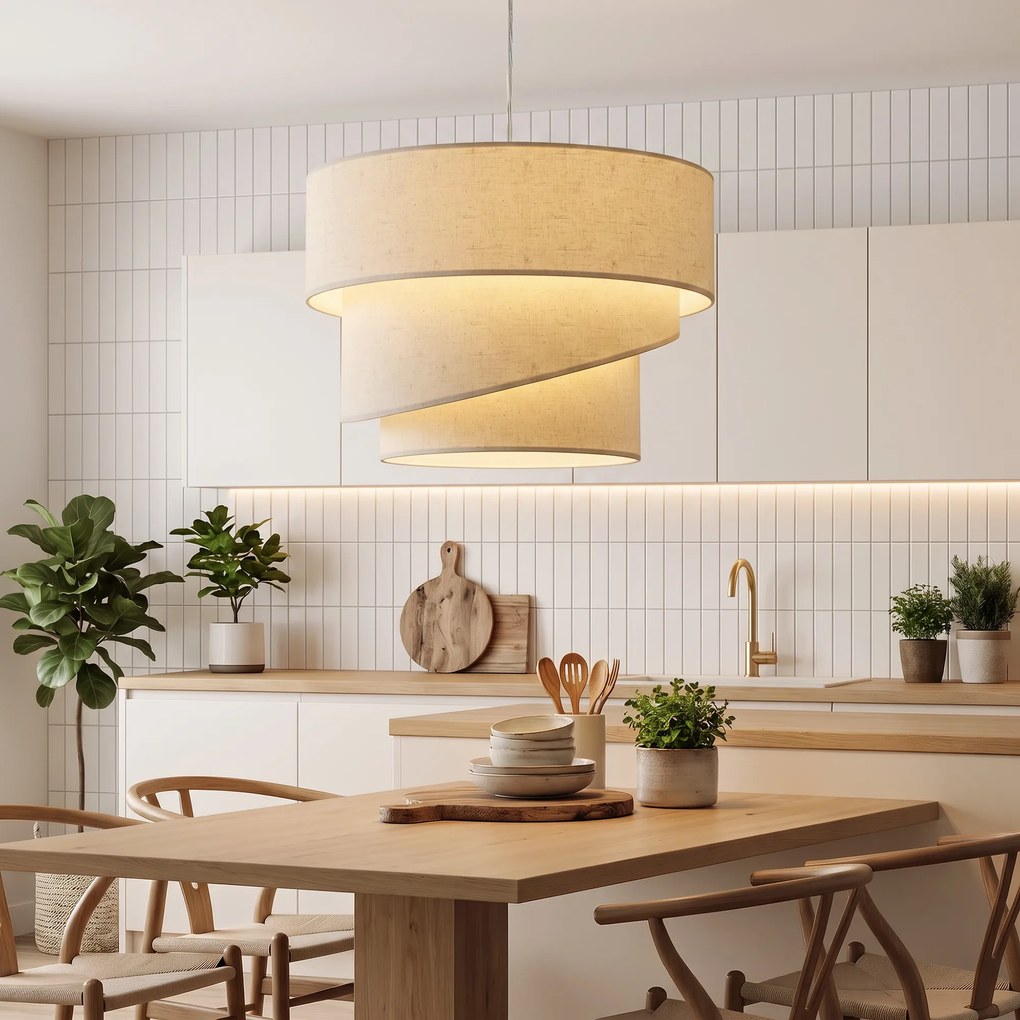 HOMCOM Závěsné svítidlo se 3 lněnými stínidly, moderní stropní lampa, výškově nastavitelné, béžové, žárovka není součástí