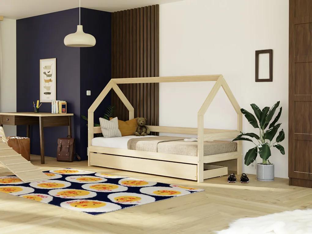 Benlemi Dětská dřevěná postel domeček SAFE 3v1 se zábranou a úložným šuplíkem Zvolte barvu: Cihlová, Zvolte rozměr: 90x160 cm, Zvolte zábranu: Se dvěma zábranami
