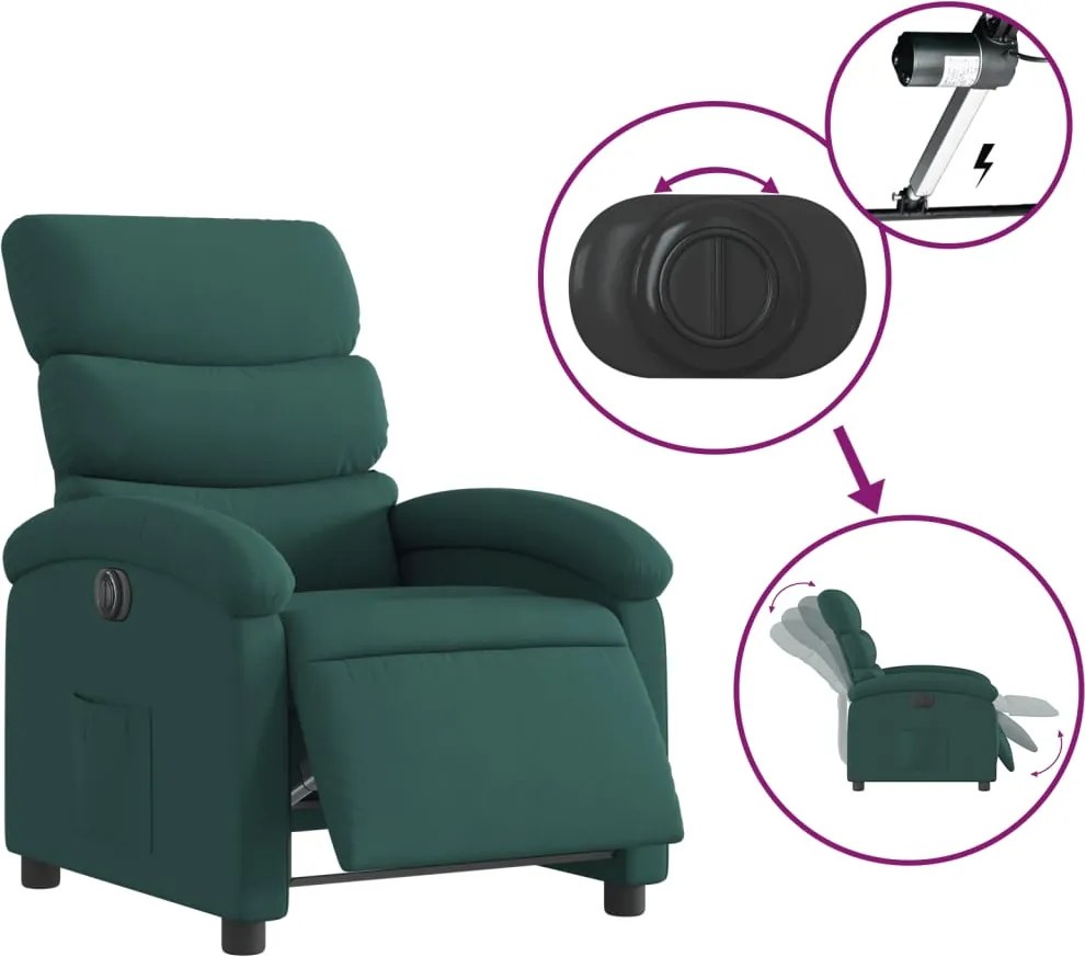 Elektrické polohovací křeslo tmavě zelené textil 3203960