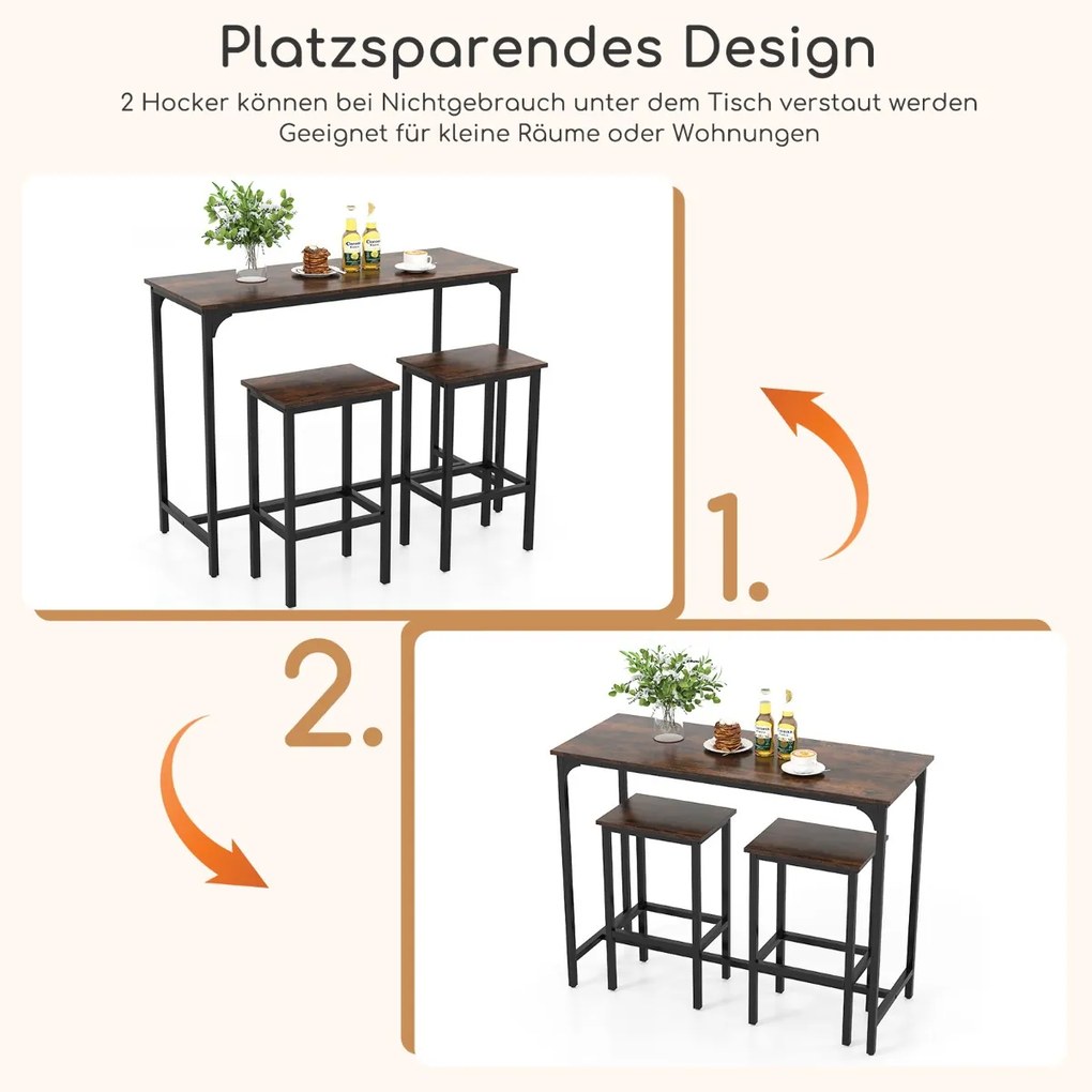 Costway 3 PCS. Jídelní stůl set s barovým stolem a amp; 2 taburety průmyslový