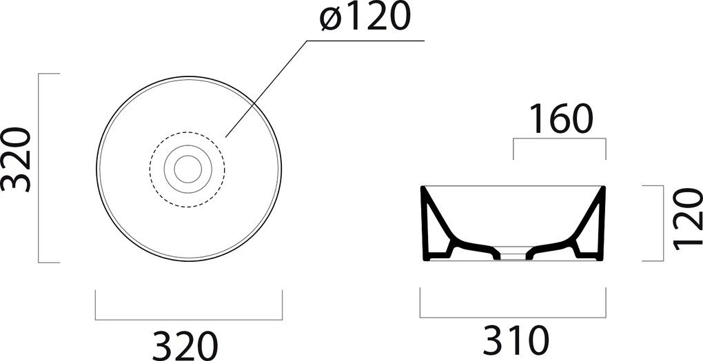 GSI KUBE X keramické umyvadlo na desku průměr 32 cm bez přepadu Extra Glaze bílá 943511