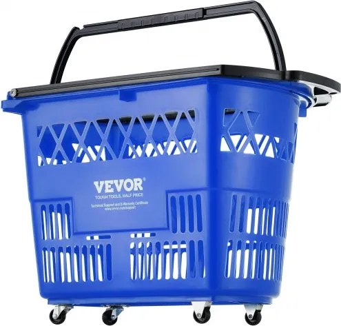 Plastový košík nákupního vozíku na kolečkách 6KS 39 L s rukojetí