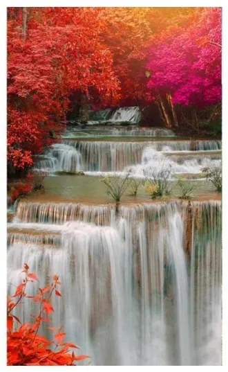 DIMEX | Vliesová fototapeta na zeď Vodopád v deštném pralese MS-2-0072  | 150 x 250 cm | bílá, červená, růžová