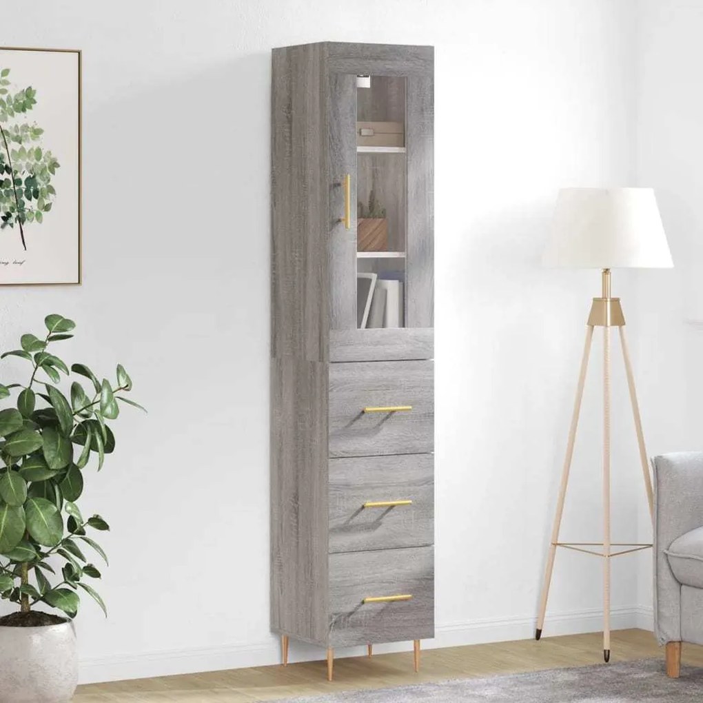 vidaXL Skříň highboard 34,5 x 34 x 180 cm kompozitní dřevo [3199226] Barva: bílá s vysokým leskem