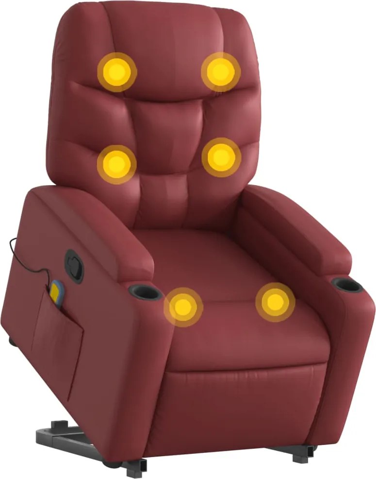 Zvedací masážní polohovací křeslo vínové umělá kůže 3204669