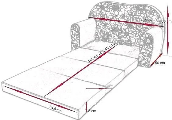 Dětská pohovka šedá motýli