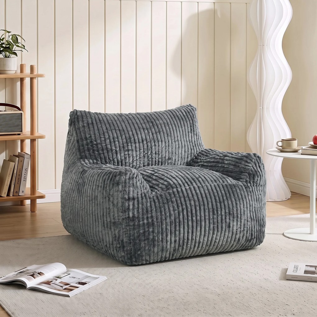 HOMCOM Podlahové křeslo pro dospělé, velká Cloud podlahová lounge bez rámu, s opěrkou zad a područkami, bez montáže, šedá