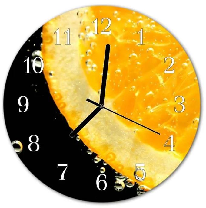 Nástěnné hodiny obrazové na skle - Plátek pomeranče