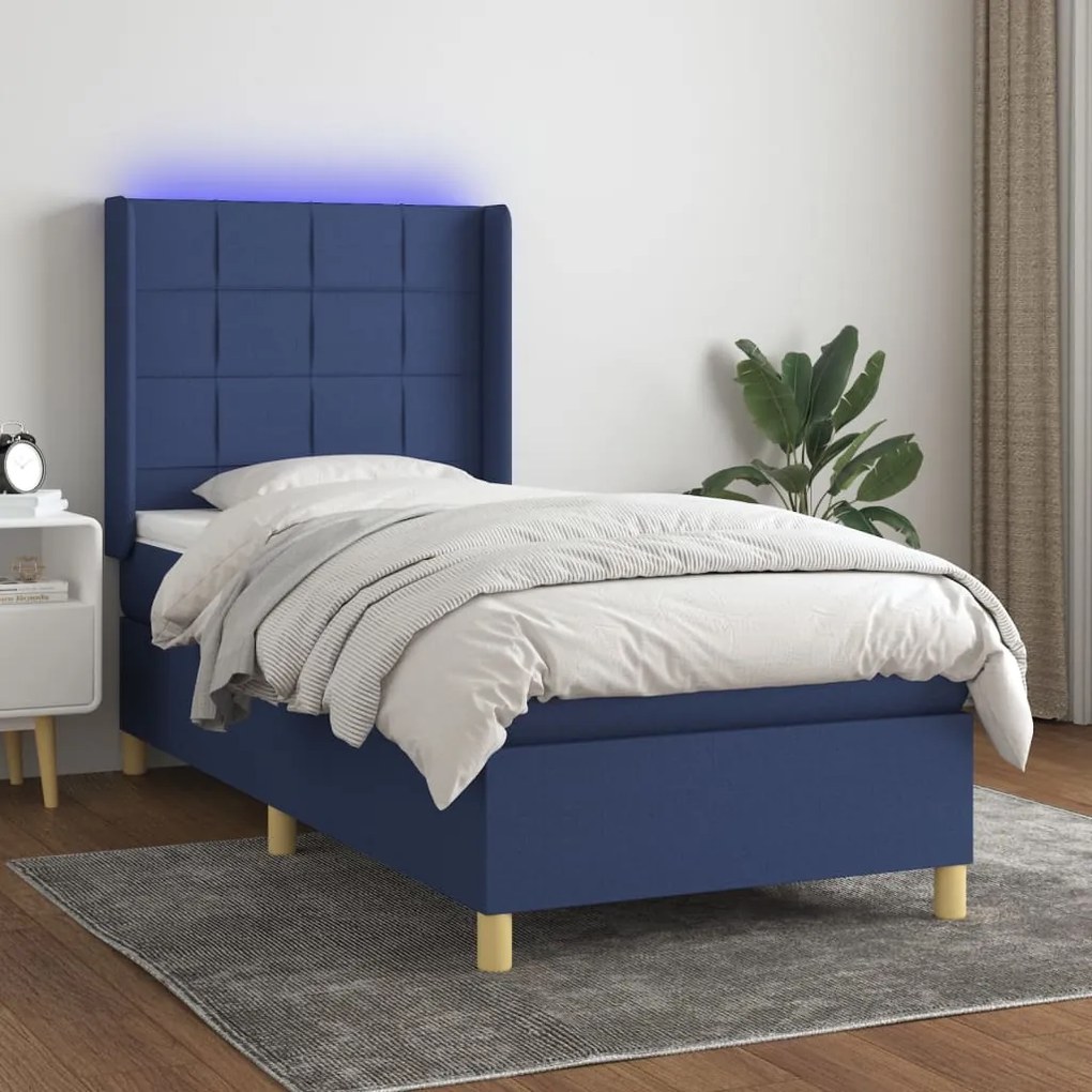 Box spring postel s matrací a LED modrá 80 x 200 cm textil 3138835