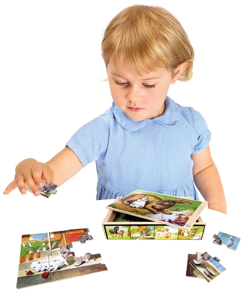 Bino Dřevěné puzzle v krabičce zvířátka