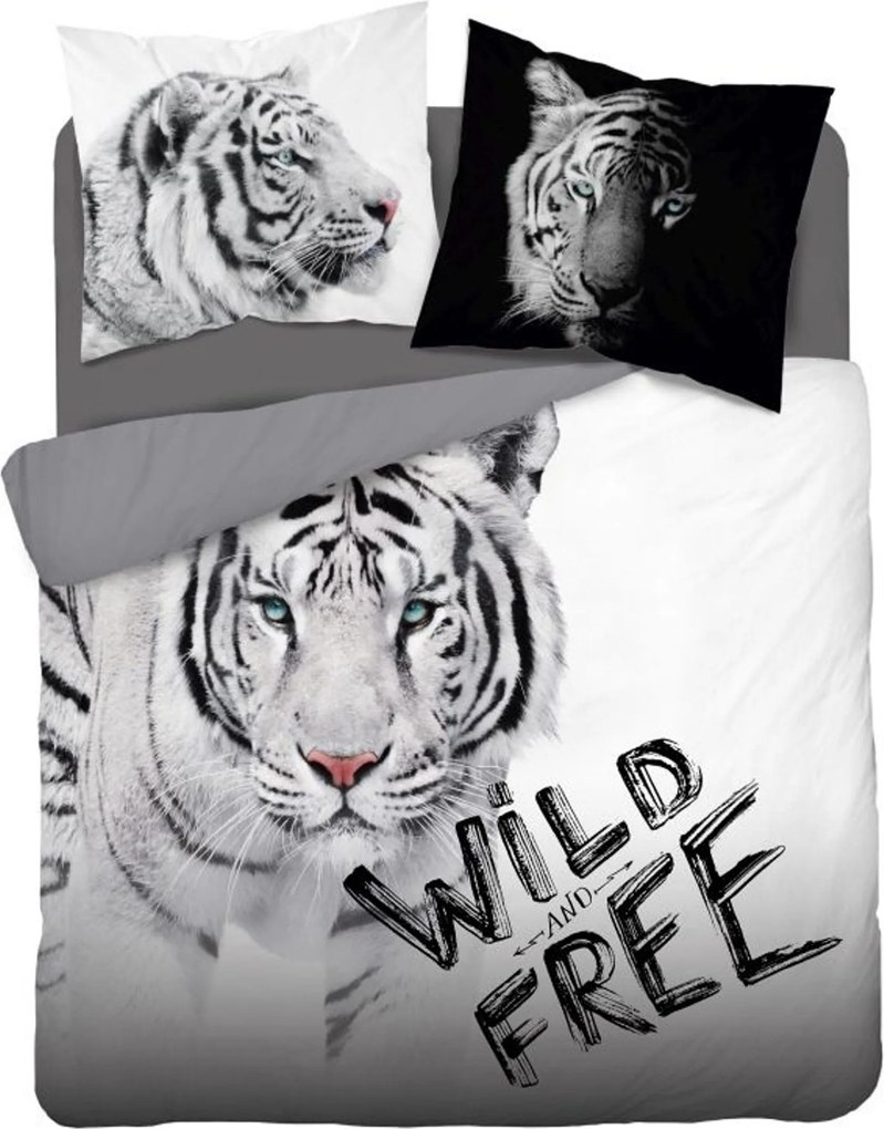 Povlečení Bílý Tygr Wild Free Bavlna, 220/200, 2x70/80 cm