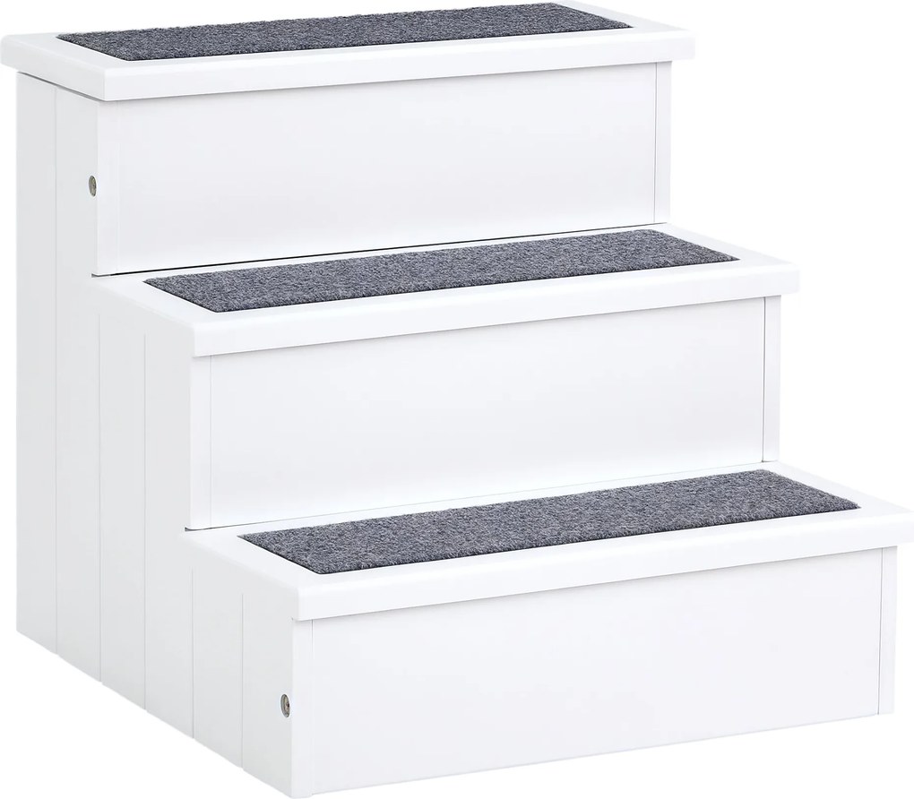 PawHut Schůdky pro domácí zvířata 3 schody pro psy a kočky - pomoc s výstupy s prostorom na úložné předměty - bílý smrk 40,5 x 44,5 x 38 cm | Aosom