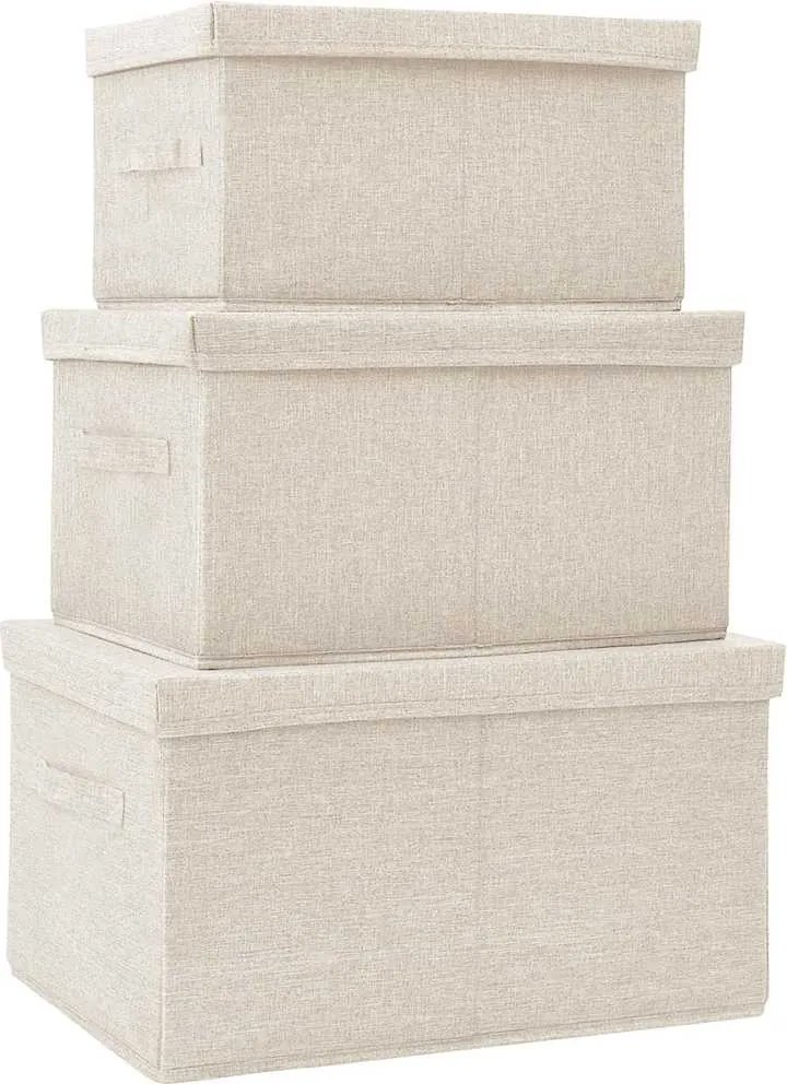 Stohovatelné úložné boxy 3dílná sada textil krémové 332920