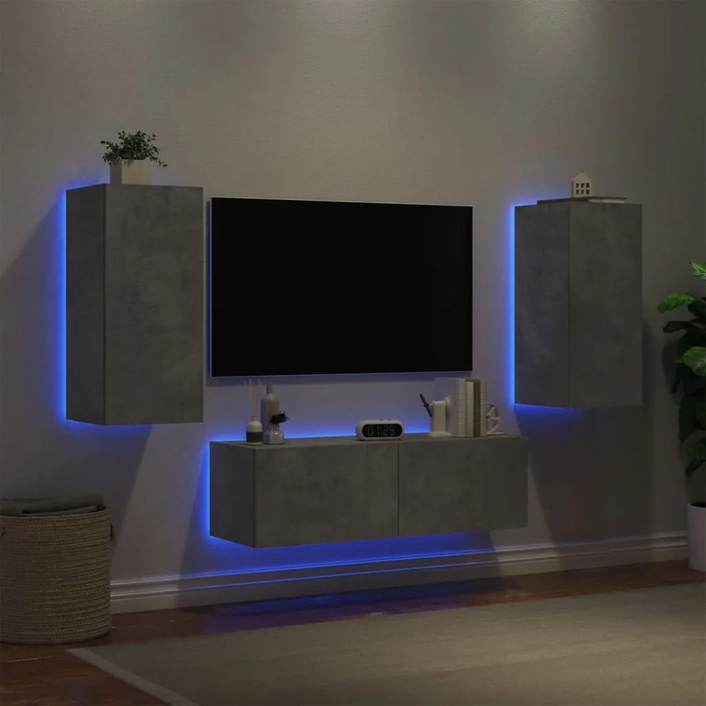 3dílná obývací stěna s LED osvětlením betonově šedá - Default Title