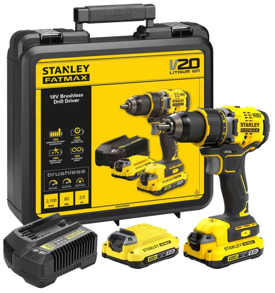 Stanley - 18V AKU vrtačka, 2x aku 2,0 Ah Li-ion, nabíječka SFMCD720D2K-QW