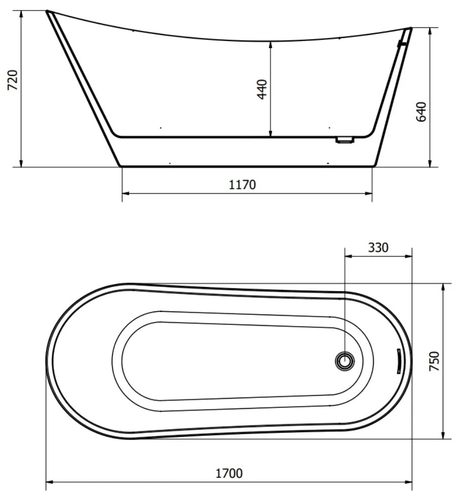 Gamma Rimi, volně stojící vana 170x75, bílá lesklá, GMA-WAN-RIMI