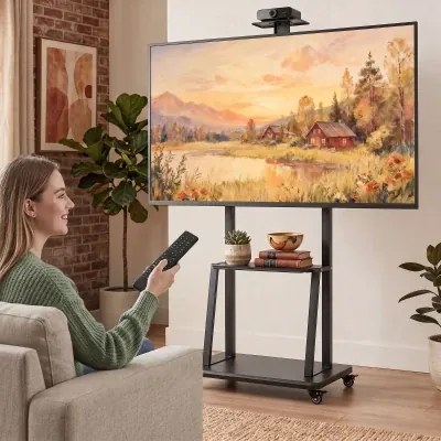 HOMCOM Mobilní TV stojan 81,3-190,5 cm, pojízdný vozík s brzdami, výškově nastavitelný, VESA 400 x 600 mm