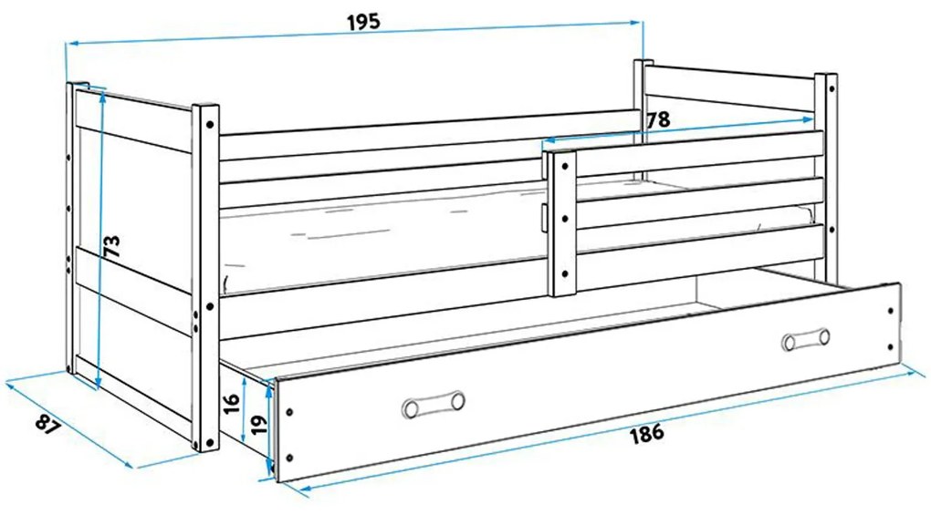 Dětská postel RICO 90x190 cm Bílá Bílá
