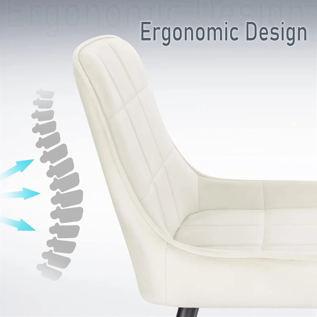 WOLTU Jídelní židle čalouněné sametem, ergonomické, krémově bílé – sada 2 ks