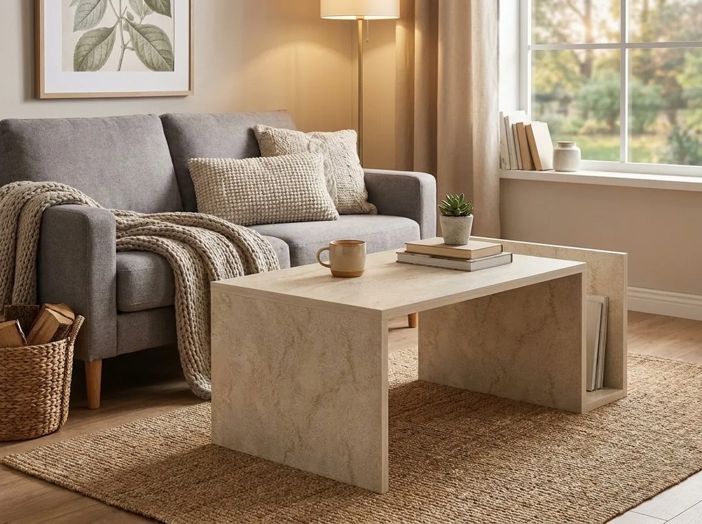 Konferenční stolek NUVAREK, travertine/béžová