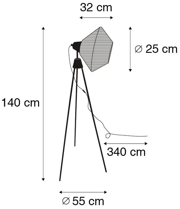 Rustikální stojací lampa s trojnožkou z lana - Jenthe
