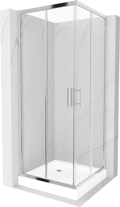 Mexen Rio čtvercový sprchový kout 70 x 70 cm, transparentní, chrom + vanička, bílá - 860-070-070-01-00-4510