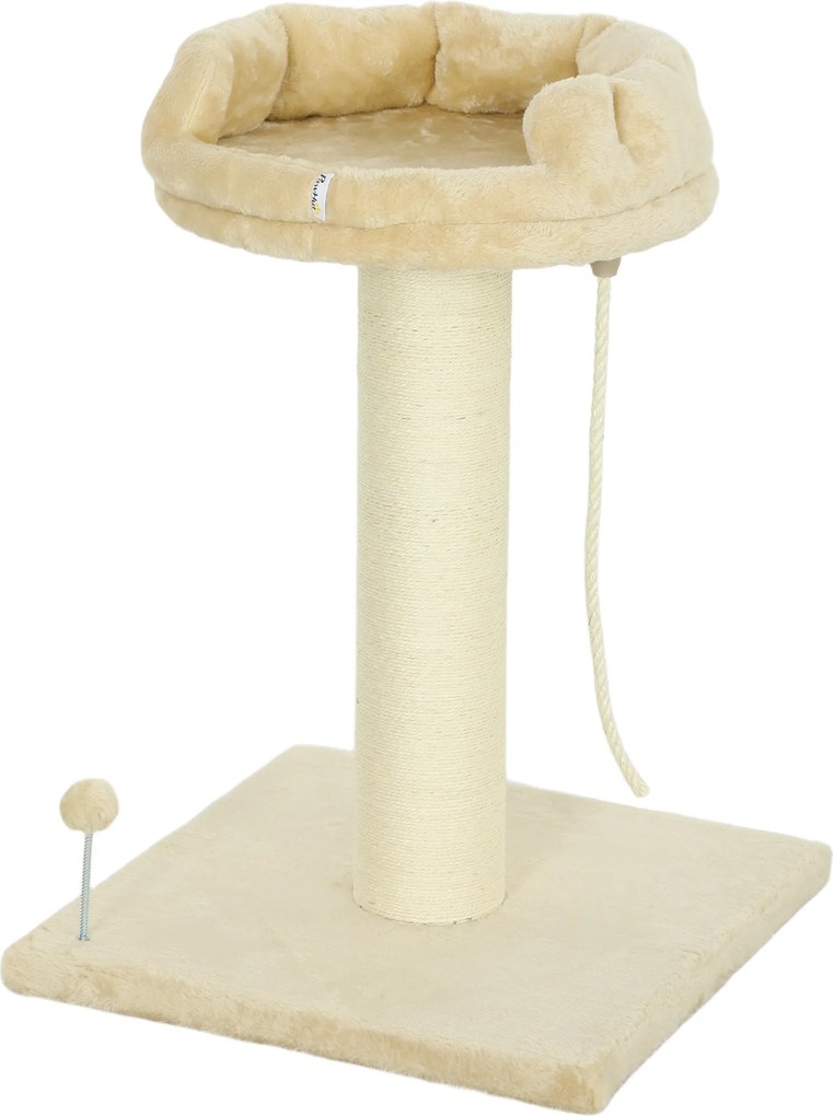 PawHut 83cm kočičí strom s sisalovými sloupky, platformou, sisalovým lanem, škrabadlem pro střední kočky, béžový