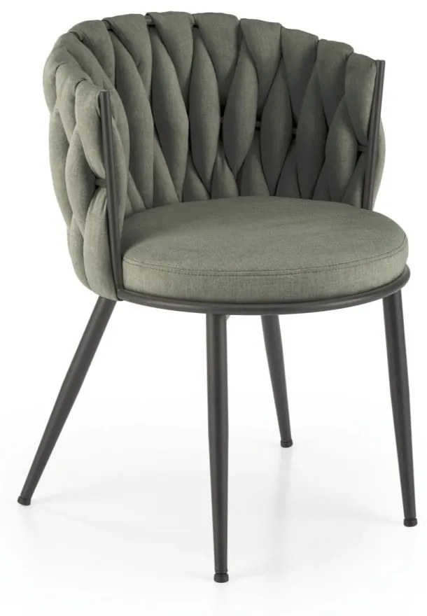 Designové jídelní křeslo MANDY — kov, látka, černá / olivová