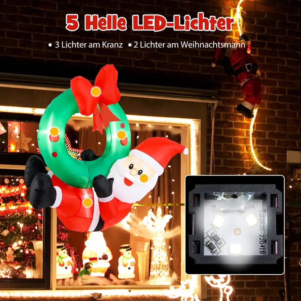 Costway 120 CM nafukovací dekorace Vánoční LED Santa Claus s věncem Vánoční