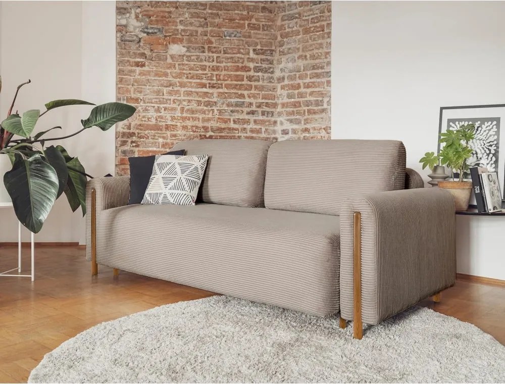 Světle hnědá manšestrová rozkládací/s úložným prostorem pohovka 244 cm Arcadova – ELTAP
