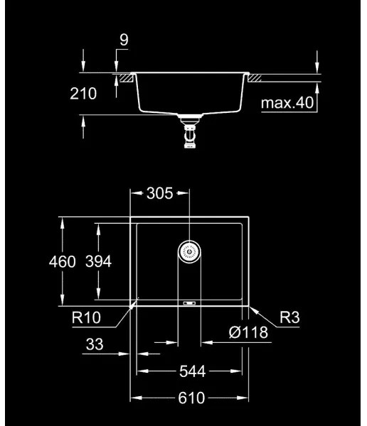 GROHE 31655AP0 - Dřez K700U 610 × 460 mm černý kámen/černá