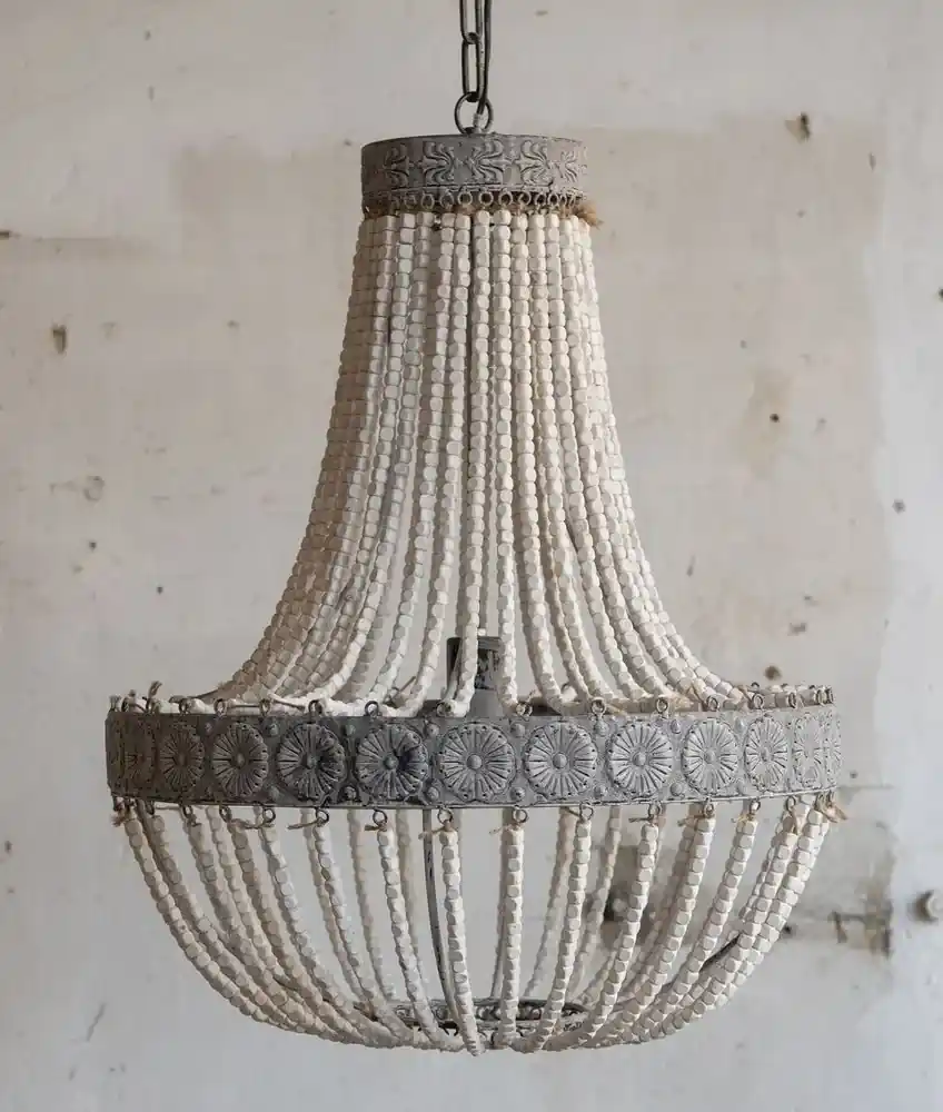 Kovový vintage lustr s dřevěnými korálky Avril – Ø 54*72 cm E27/max 1*40W |  BIANO