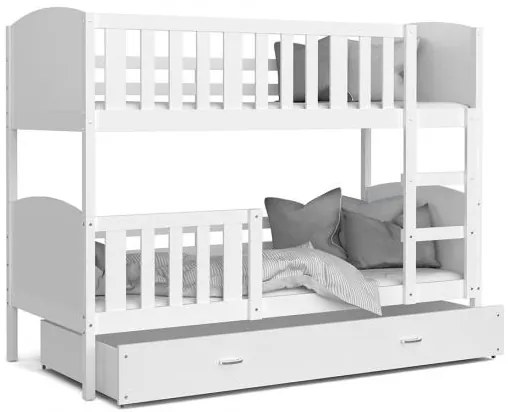 DOBRESNY Dětská patrová postel TAMI 80x190 cm s bílou konstrukcí v bílé barvě