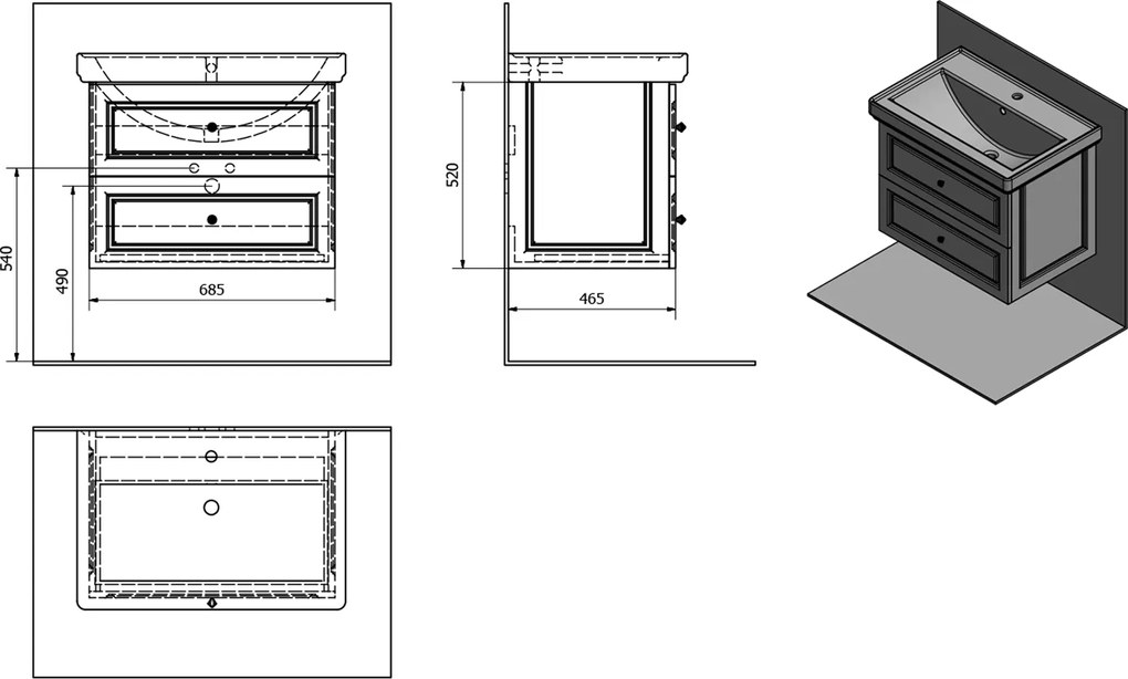 Sapho Sapho, VIOLETA umyvadlová skříňka 68,5x52x46,5cm, bílá (VI075), VI075-3131