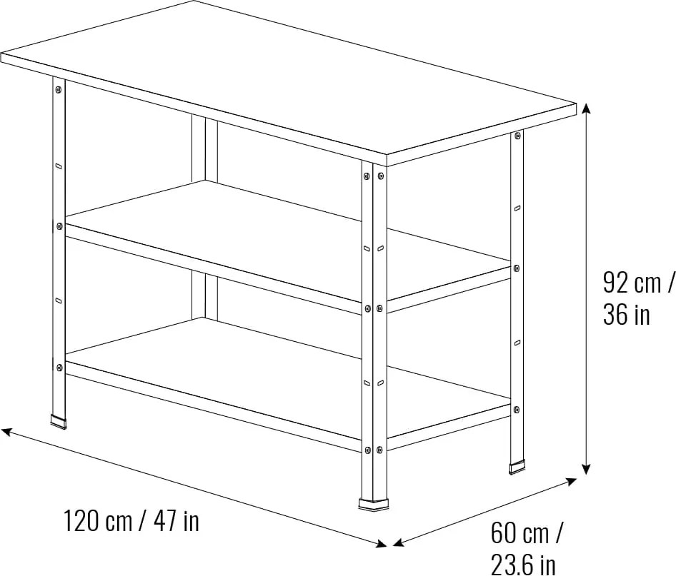 Pracovní stůl 120x92x60cm s 2 policemi, zinek