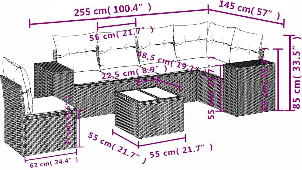 7dílná zahradní sedací souprava s polštáři černá polyratan 3222636
