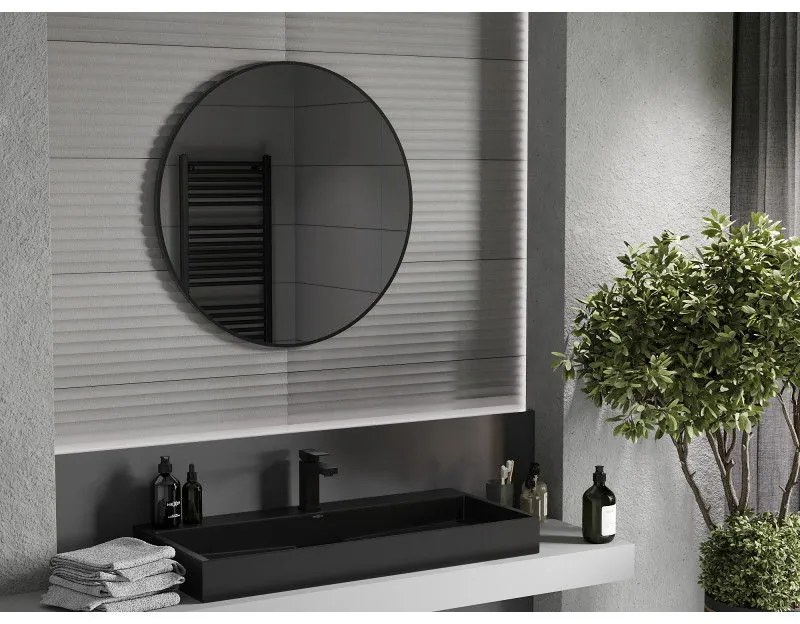 Mexen Loft, kulaté koupelnové zrcadlo 80 cm, barva rámu černá matná, 9850-080-080-000-70