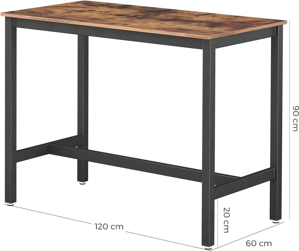 Barový stůl, stabilní vysoký barový pult 120x60x90 cm, hnědo-černý