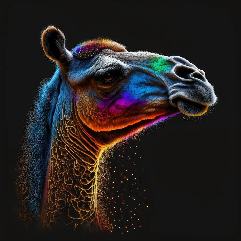 Obraz na plátně - barevný velbloud FeelHappy.cz Velikost obrazu: 120 x 120 cm