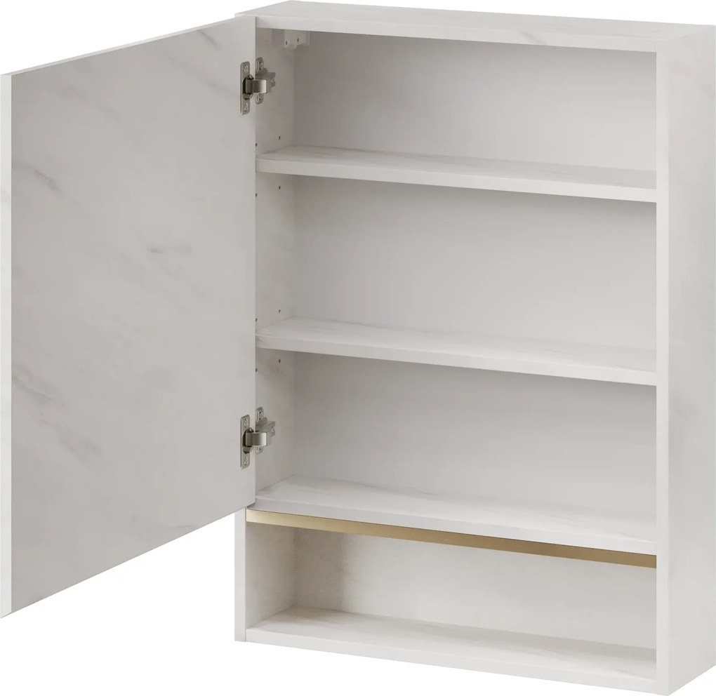 Závěsná koupelnová skříňka Letto 04 60 cm bílý mramor/zlatá