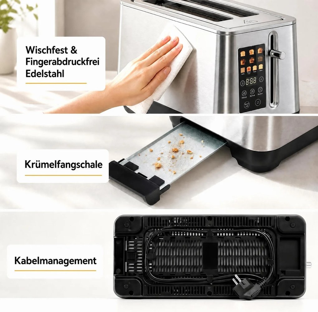 Costway Topinkovač 4 Disky z nerezové oceli s LED displejem a táckem na drobky