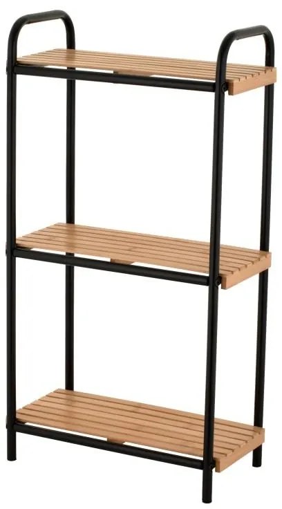 Erga Mike, kovový koupelnový třípolicový regál pro postavení 41,5x11x77 cm, černá-přírodní hnědá, ERG-YKA-P.MIKE