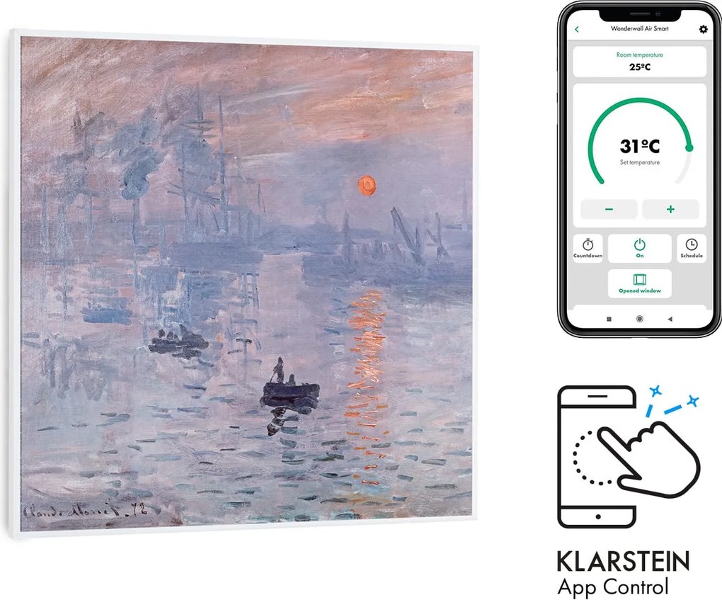 Klarstein Wonderwall Air Art Smart, infračervený ohřívač, 60 x 60 cm, 350 W, východ slunce