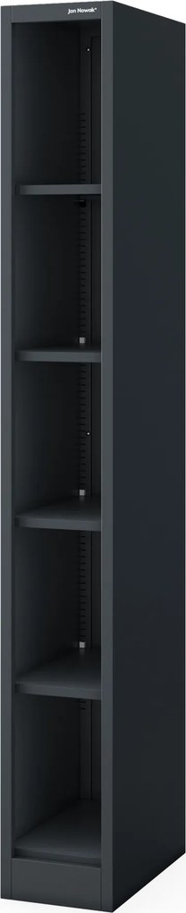 Úzký kovový regál, archivační na dokumenty antracitový: TIM 250 x 1850 x 450 mm