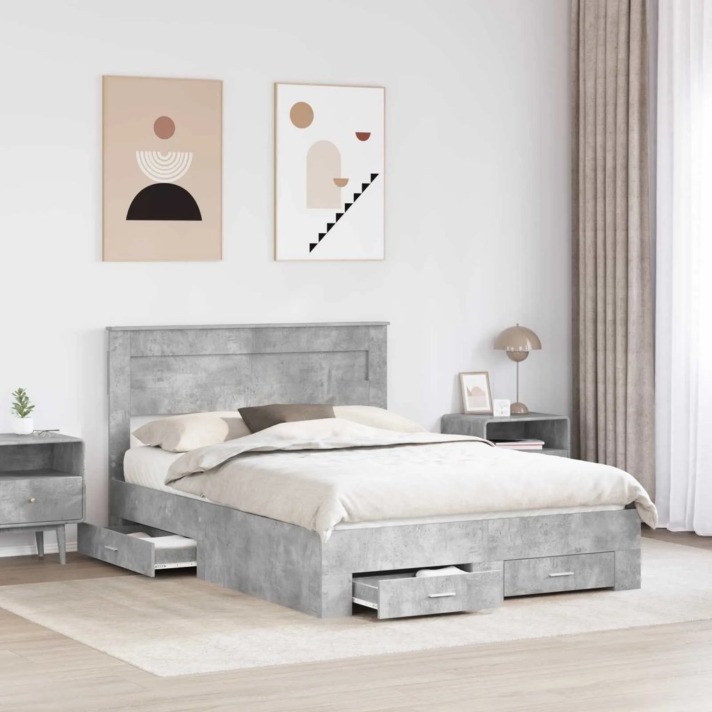 Rám postele s čelo Betonově šedá 160 x 200 cm Kompozitní dřevo 3409969