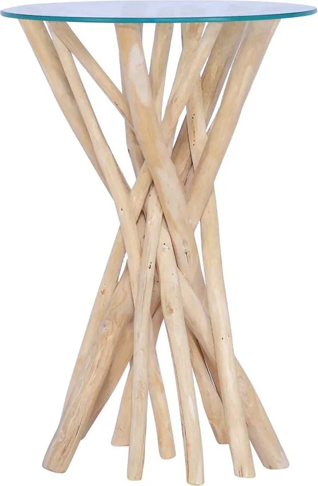 Konferenční stolek skleněná deska 35 x 35 x 50 cm masivní teak 288813