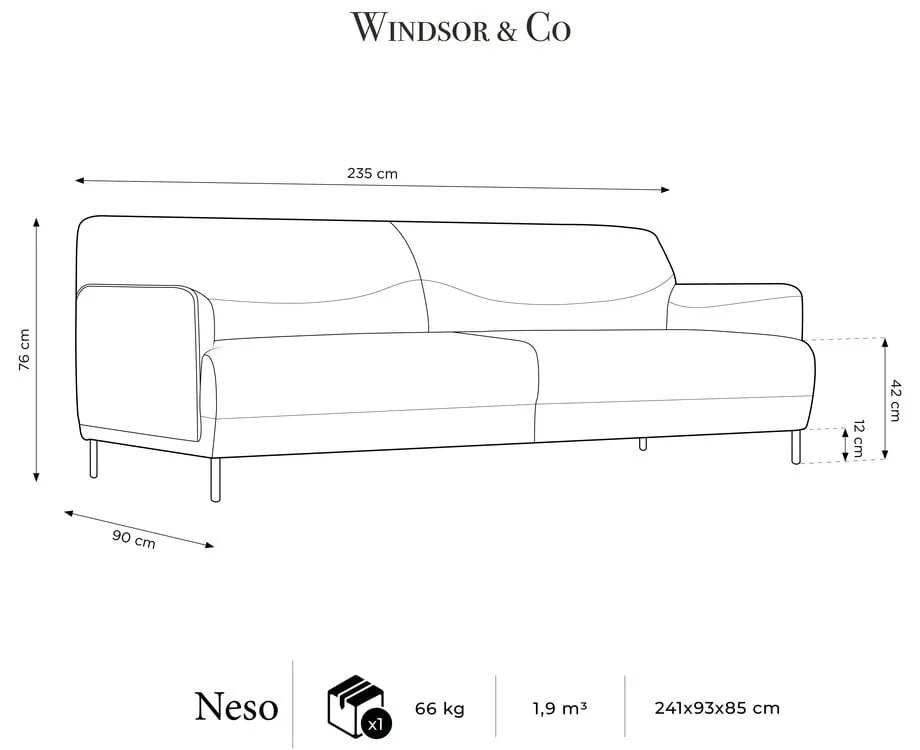 Černá kožená pohovka Windsor &amp; Co Sofas Neso, 235 x 90 cm