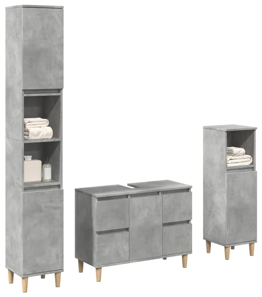 3dílný set koupelnového nábytku betonově šedý kompozitní dřevo 3324949